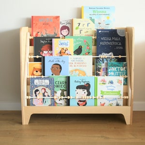 Montessori Bookcase, Wooden Bookshelf With Back Storage, Natural ...