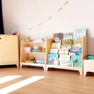 Montessori Bookcase, Wooden Bookshelf With Back Storage, Natural ...