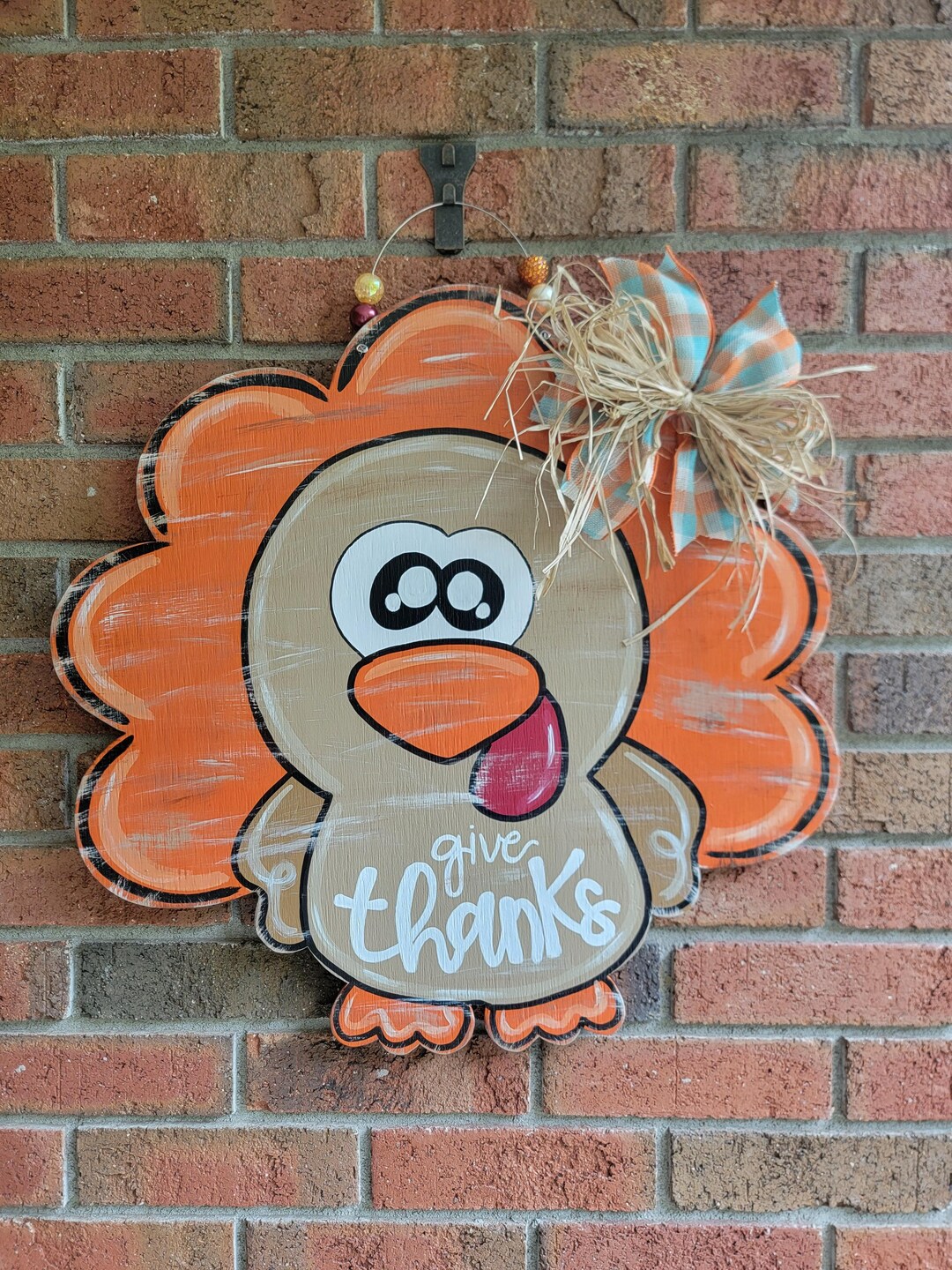 Turkey Door Hanger, Thanksgiving Front Door Decor, Fall Door Wreath ...