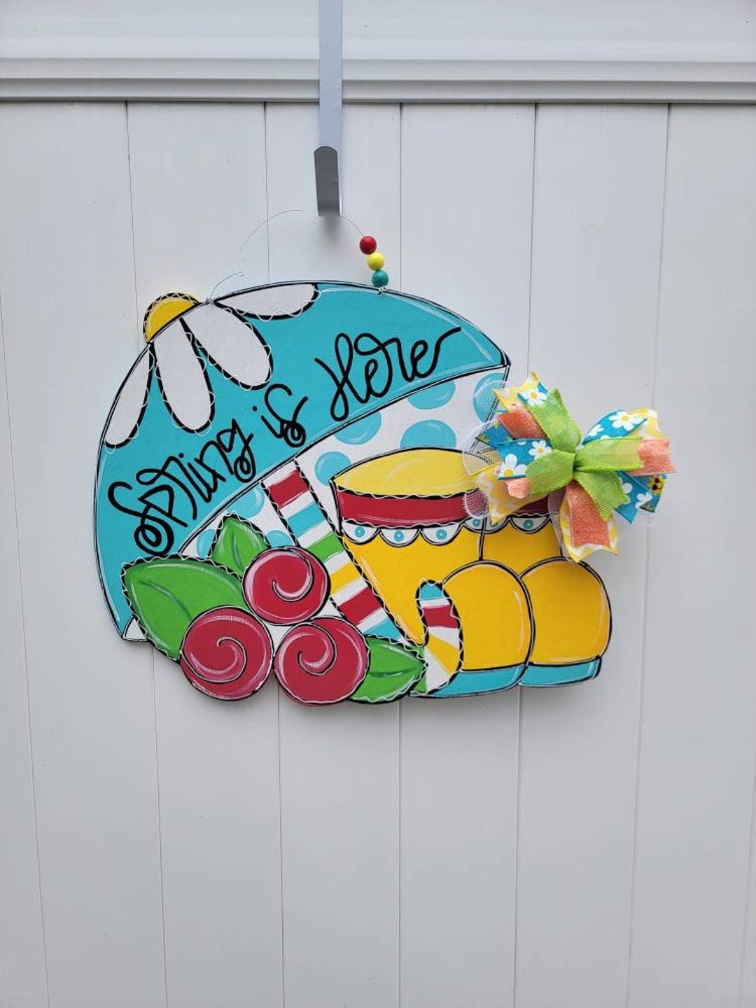 Spring is Here Sign, Spring Door Hanger, Front Door Decor, Spring Porch ...
