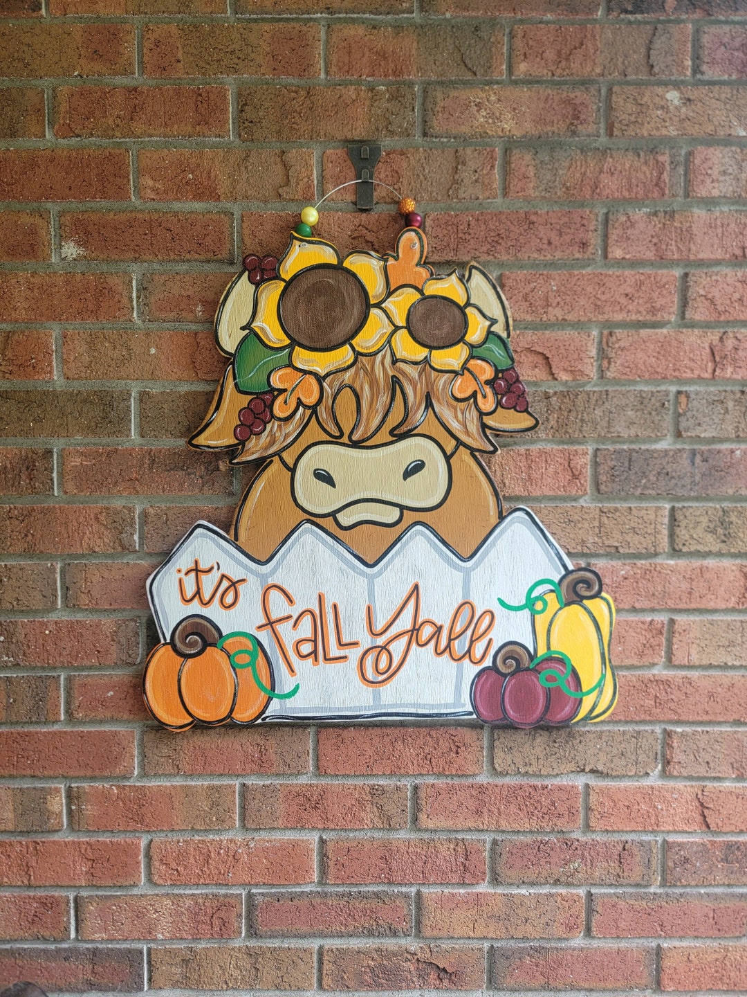 Highland Cow Door Hanger, Fall Front Door Decor, It's Fall Y'all Sign ...