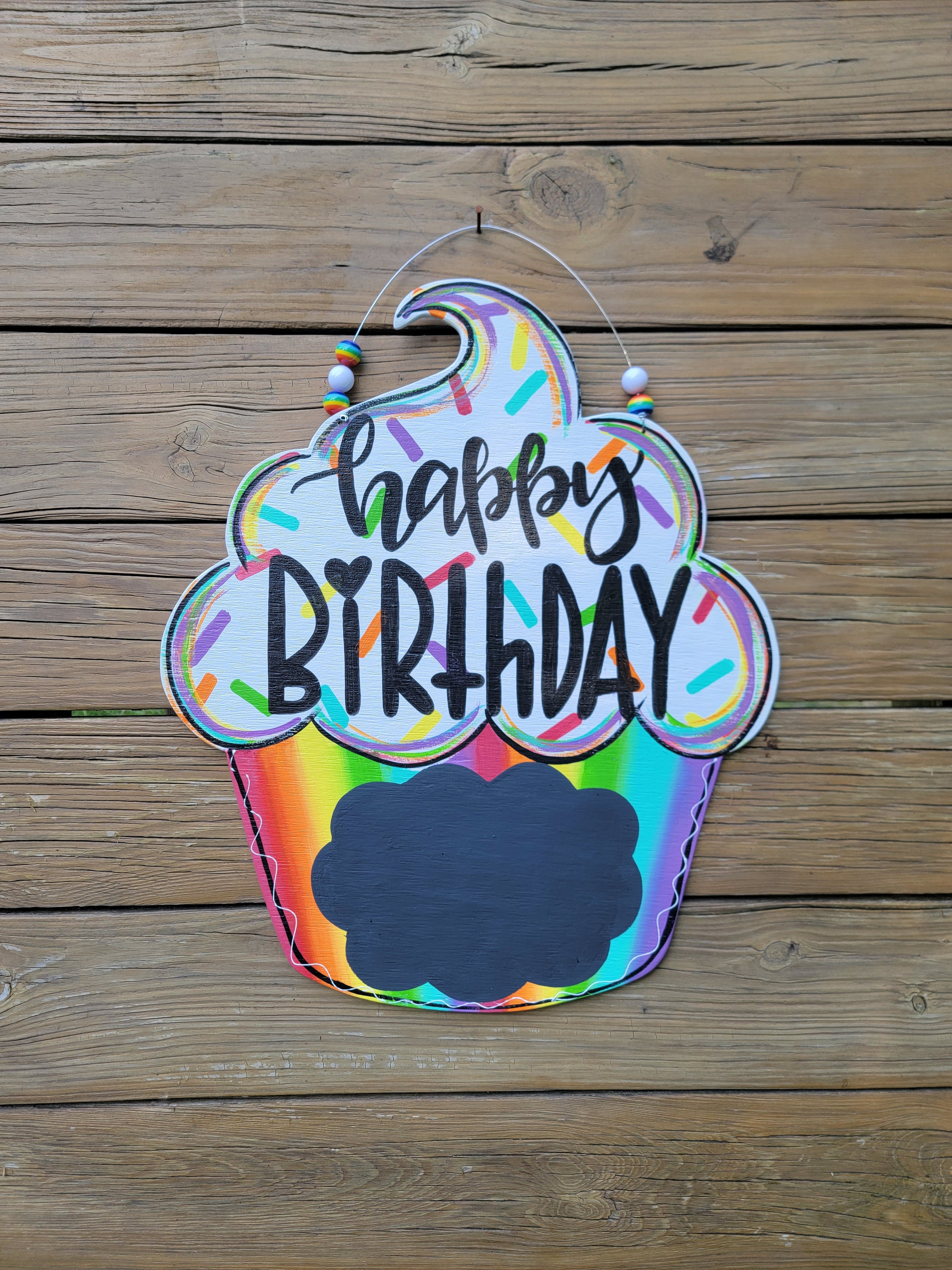 Happy Birthday Door Hanger, Chalkboard Birthday Sign, Cupcake Door ...