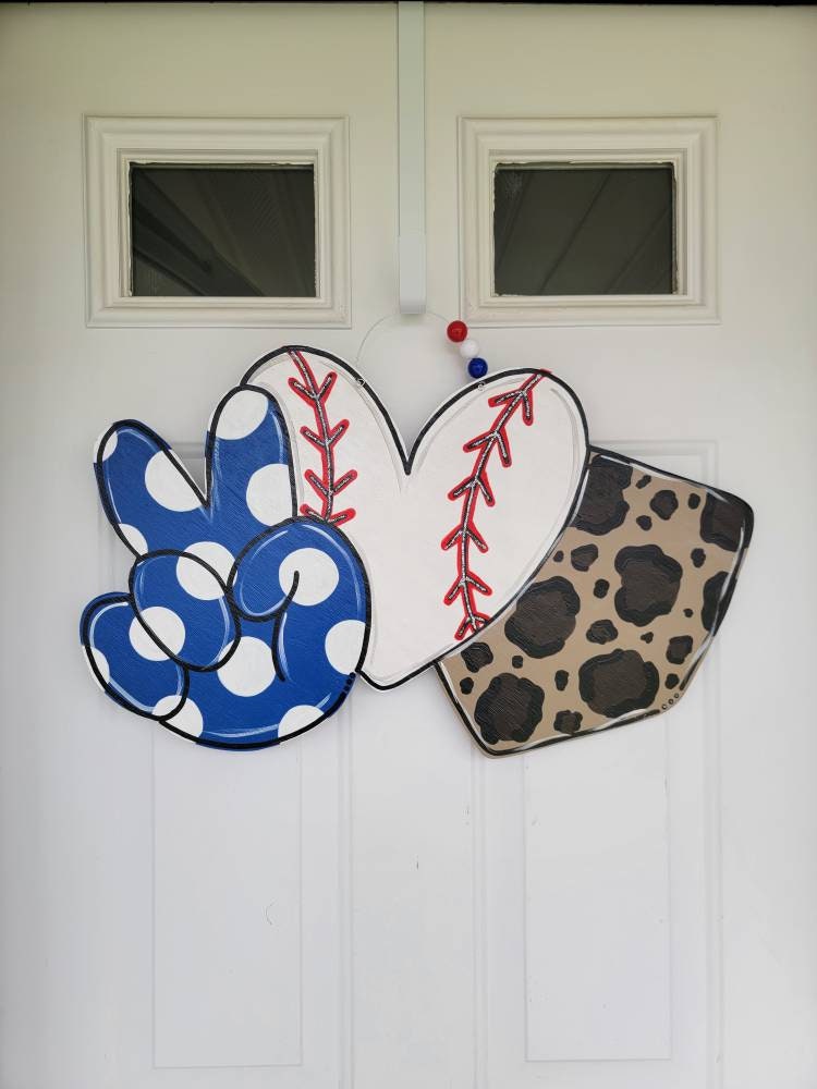 Baseball Door Hanger Sports Door Sign Peace Love Baseball - Etsy