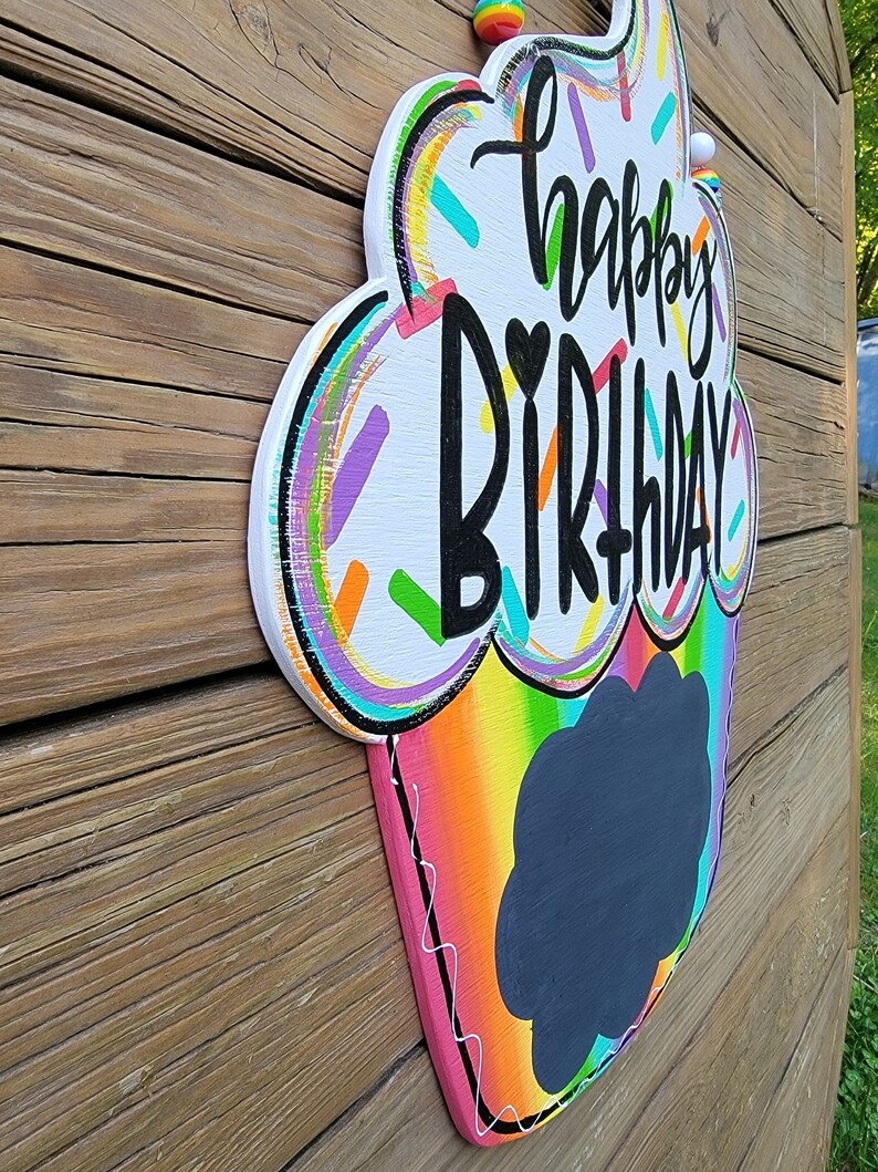 Happy Birthday Door Hanger, Chalkboard Birthday Sign, Cupcake Door ...