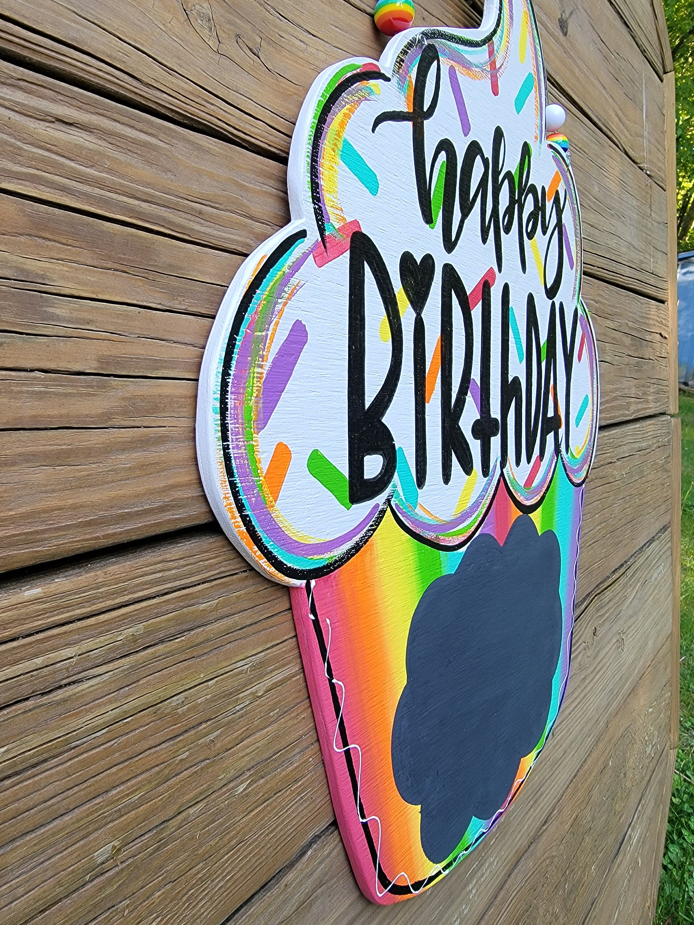 Happy Birthday Door Hanger, Chalkboard Birthday Sign, Cupcake Door ...