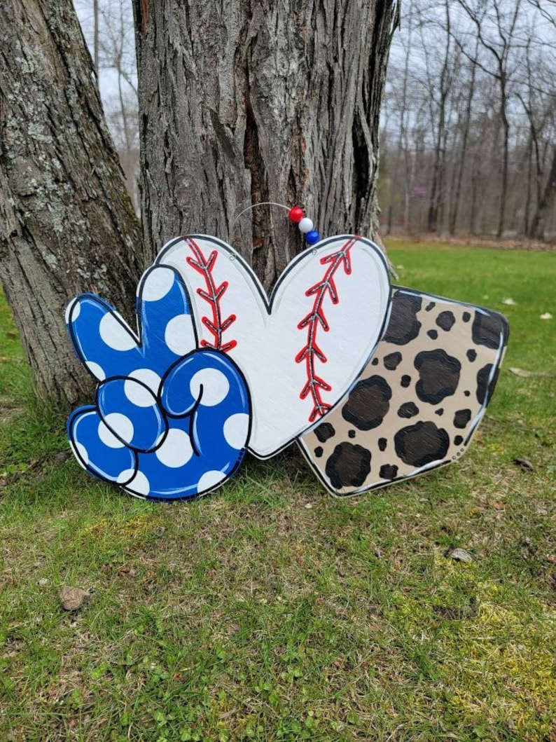 Baseball Door Hanger Sports Door Sign Peace Love Baseball - Etsy