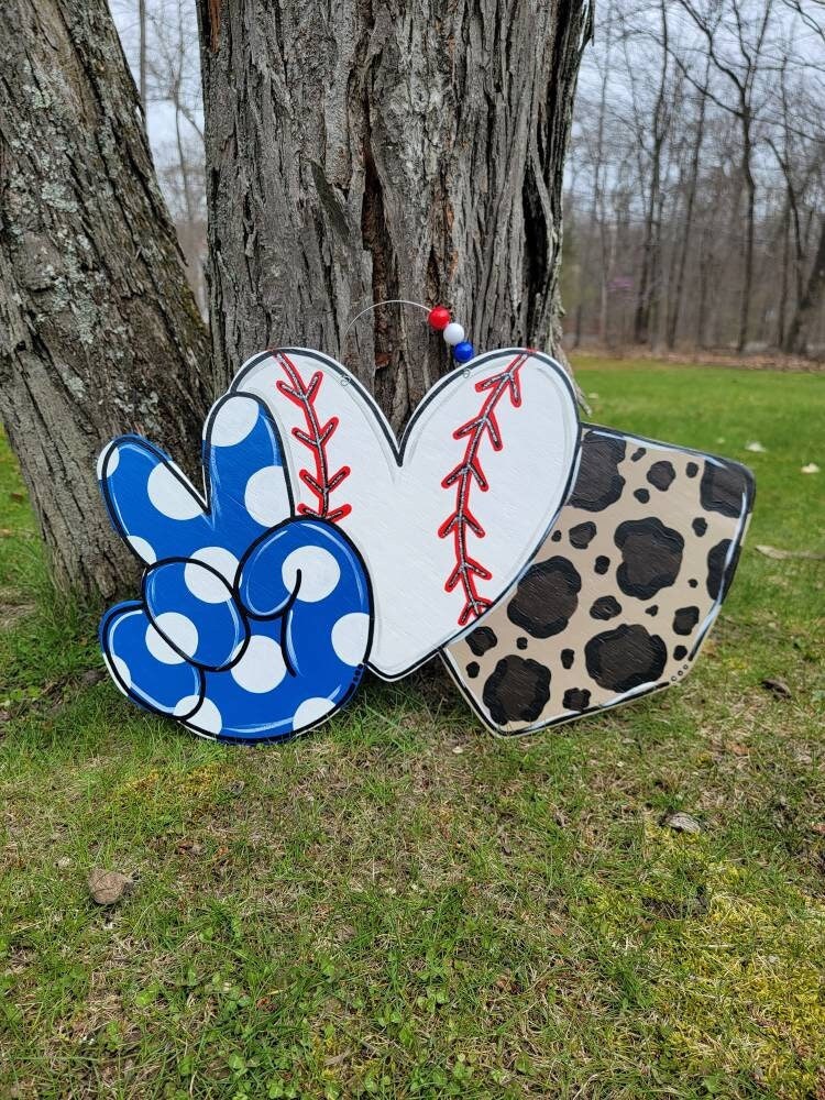 Baseball Door Hanger Sports Door Sign Peace Love Baseball - Etsy