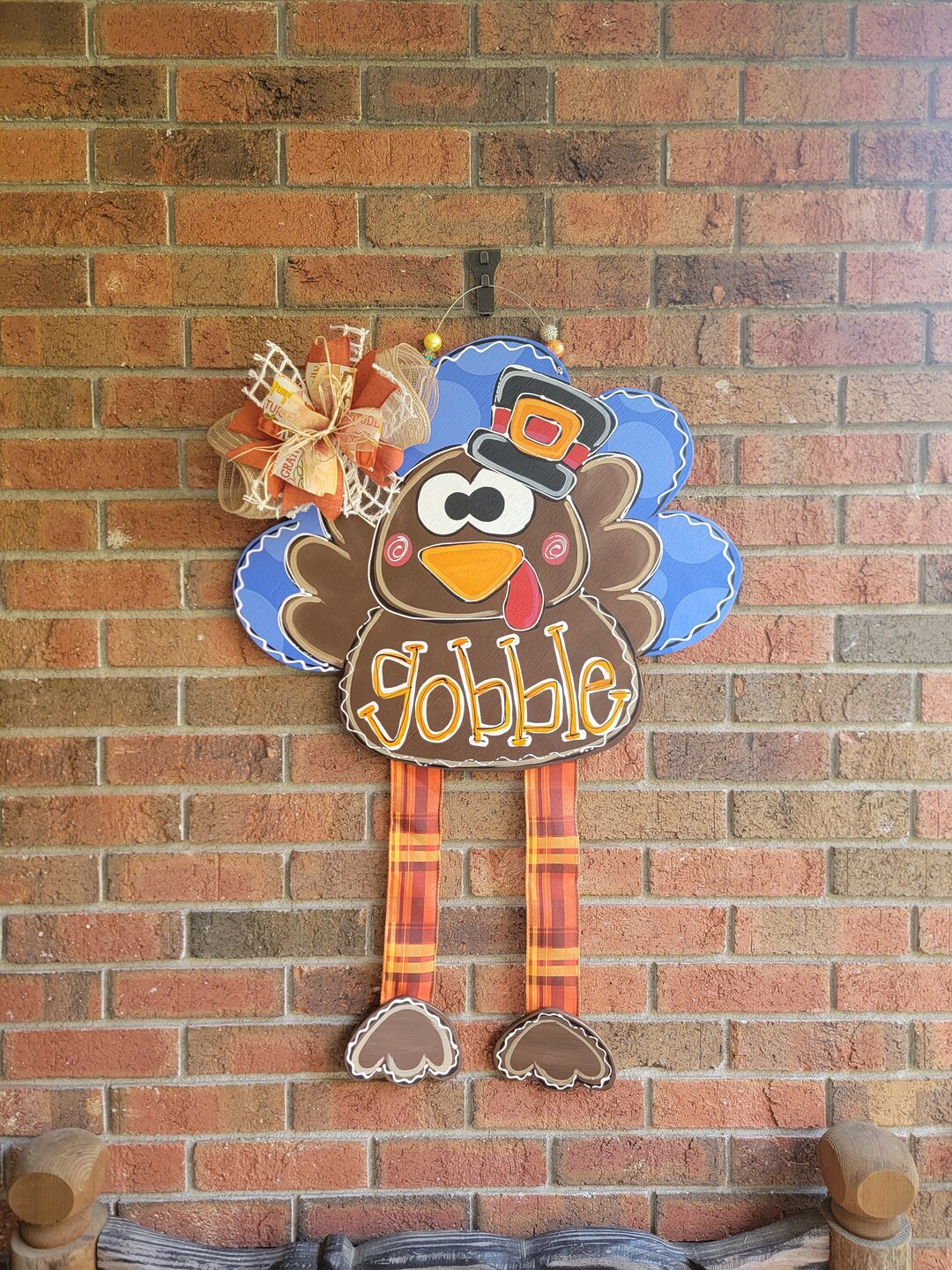 Turkey Door Hanger, Thanksgiving Front Door Decor, Fall Front Door Sign ...