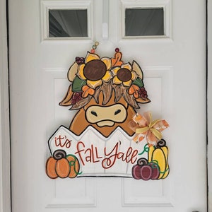 Highland Cow Door Hanger Fall Front Door Decor It's Fall - Etsy