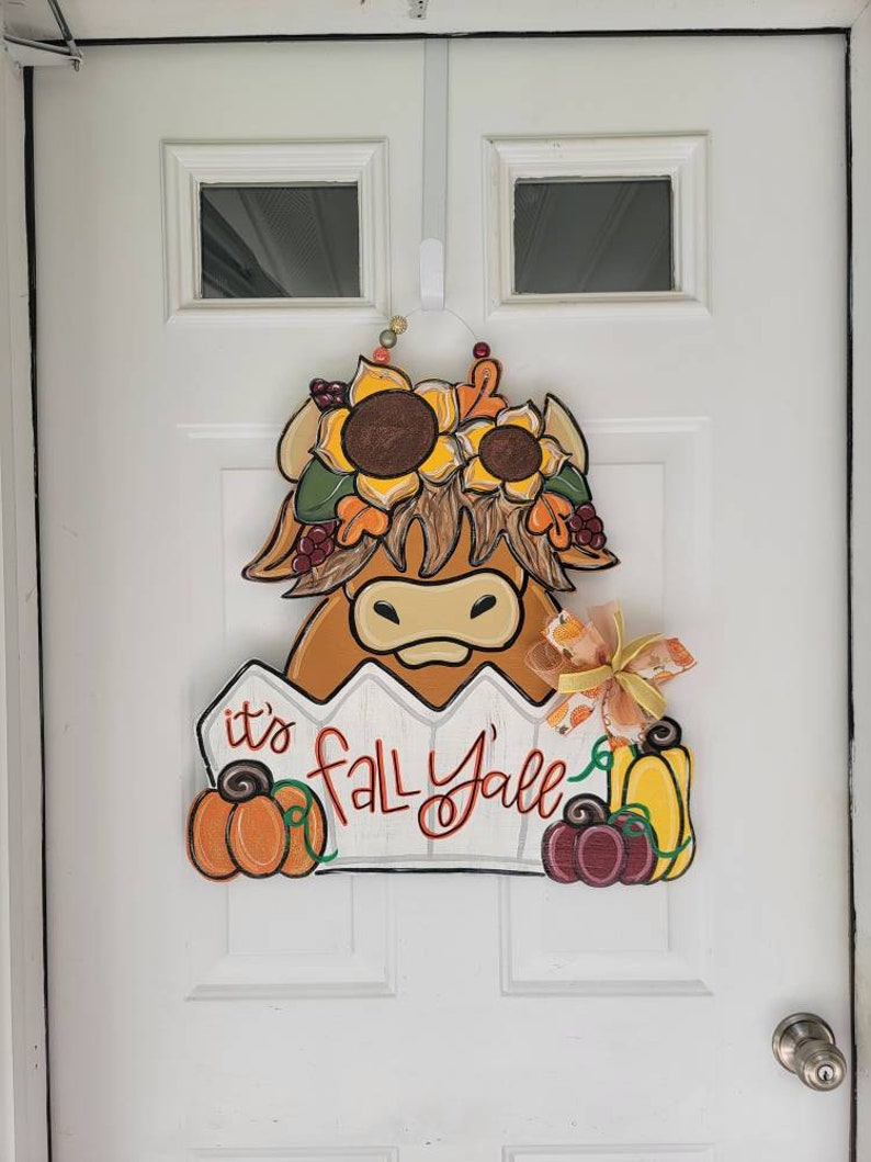 Highland Cow Door Hanger Fall Front Door Decor It's Fall - Etsy