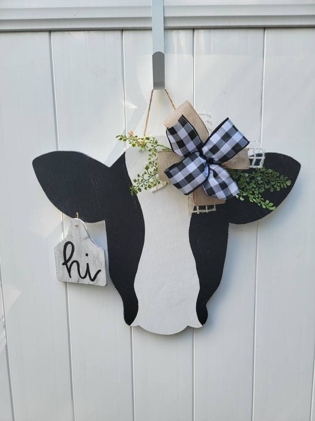 Cow Head Door Hanger, Farmhouse Door Sign, Cow Head Wreath, Rustic ...
