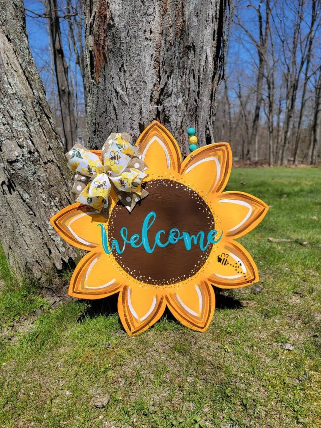 Sunflower Door Hanger, Fall Front Door Décor, Sunflower Welcome Wood ...