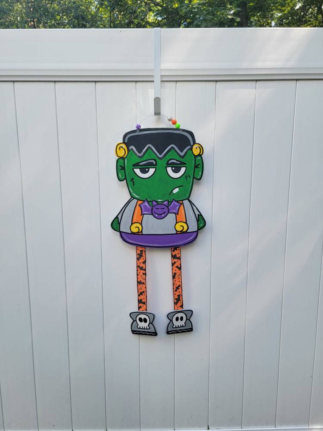 Frankenstein Door Hanger, Halloween Door Decor, Ribbon Leg Door Hanger ...