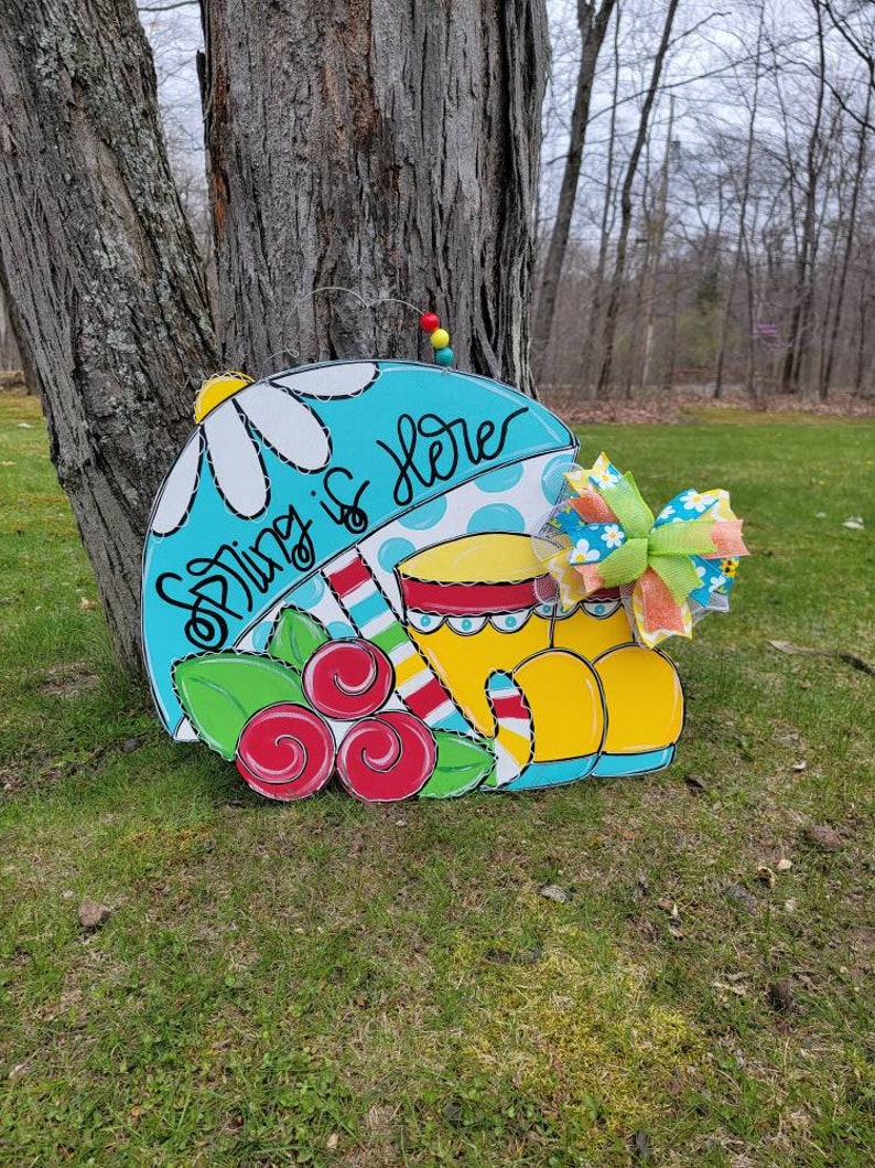 Spring is Here Sign, Spring Door Hanger, Front Door Decor, Spring Porch ...