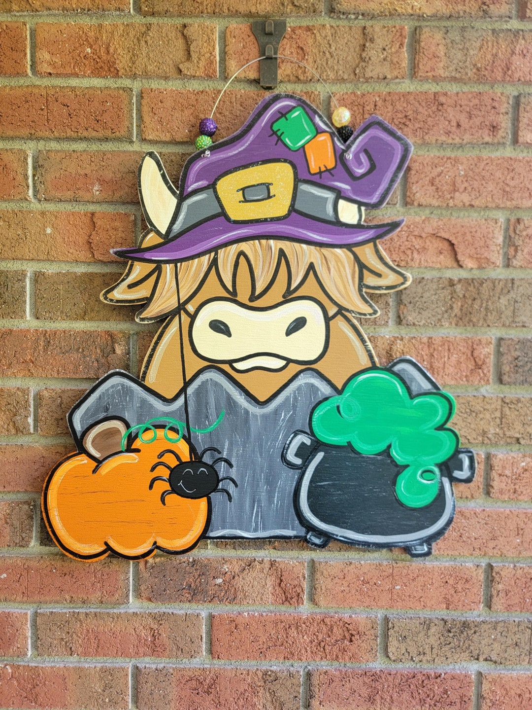 Highland Cow Door Hanger, Halloween Door Hanger, Halloween Lover Gift ...