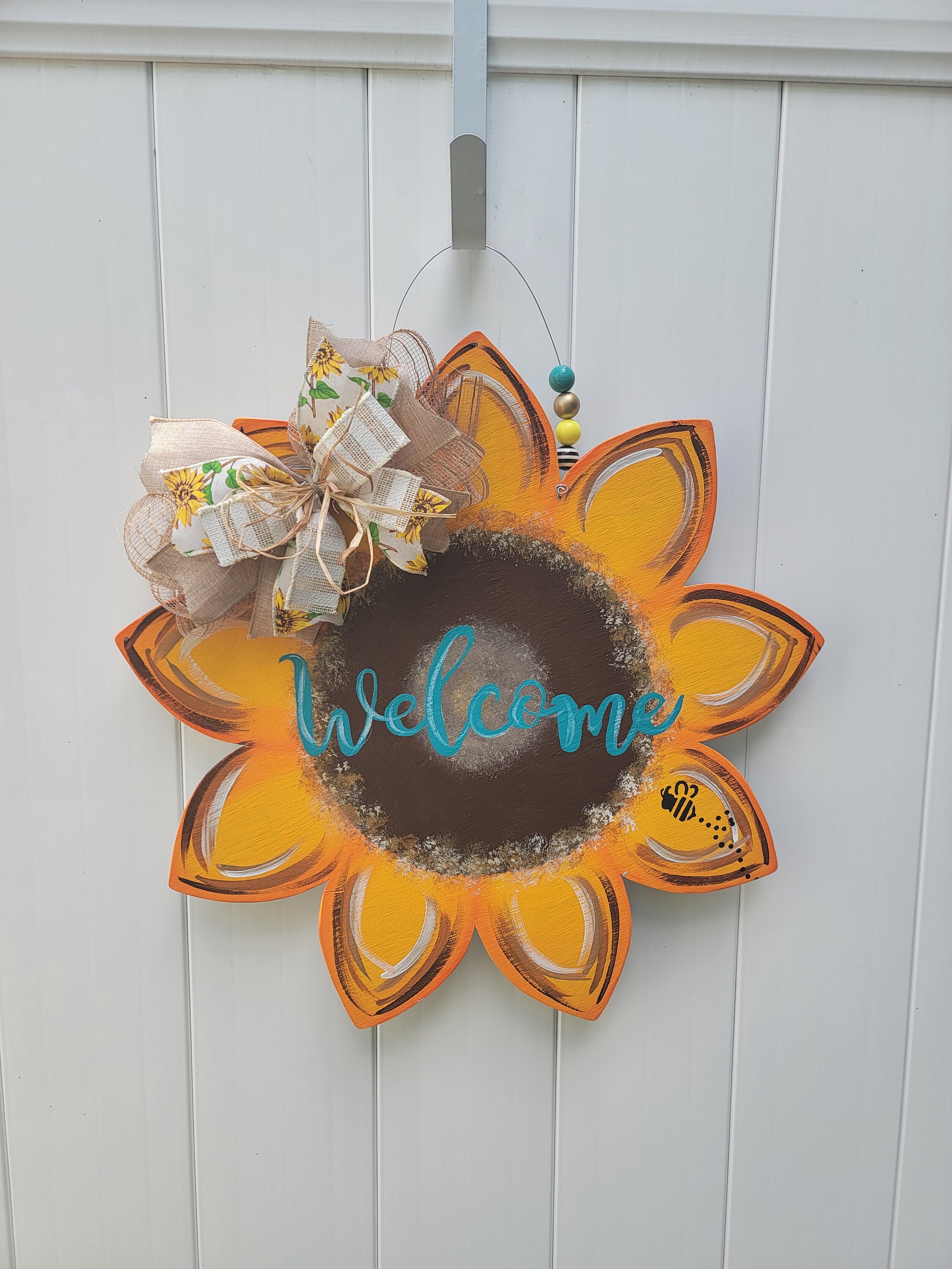 Sunflower Door Hanger, Fall Front Door Décor, Sunflower Welcome Wood ...