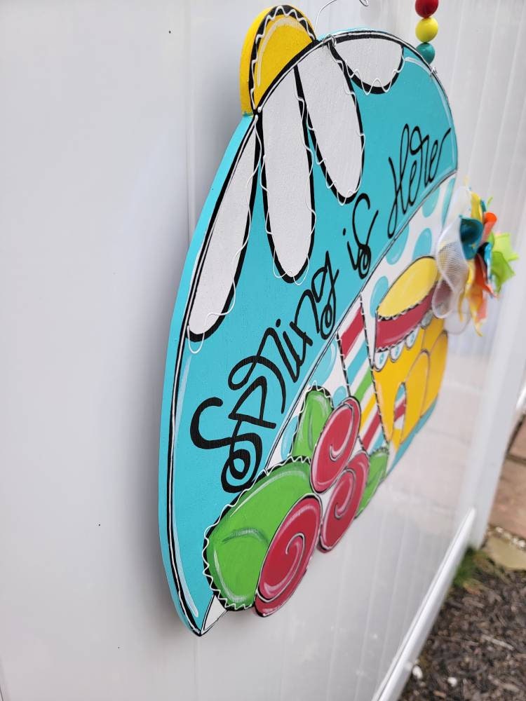 Spring is Here Sign, Spring Door Hanger, Front Door Decor, Spring Porch ...