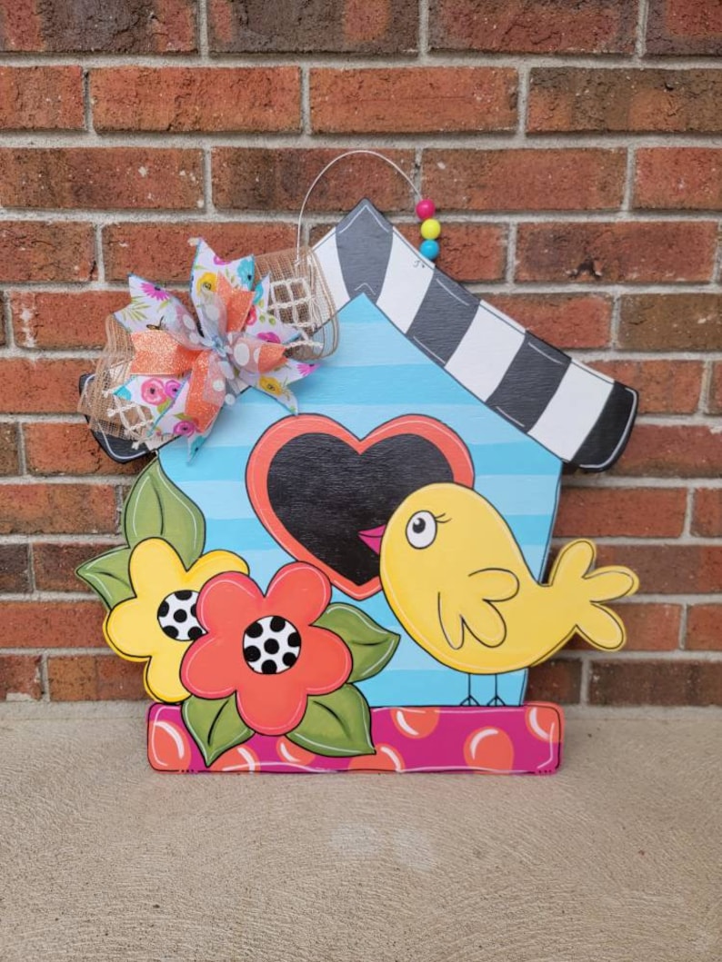 Birdhouse Door Hanger, Spring Front Door Decor, Bird Wall Decor, Spring ...