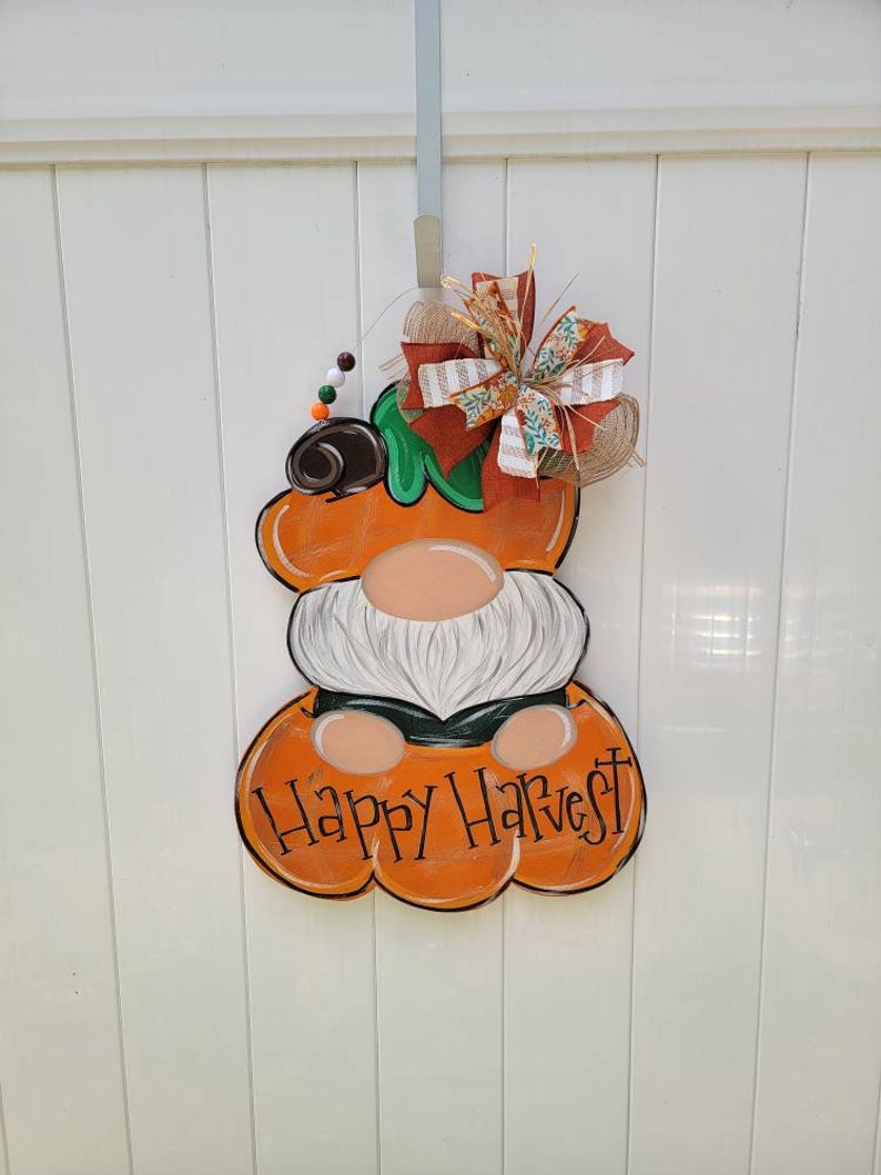 Happy Harvest Sign, Fall Gnome Door Hanger, Autumn Door Decor, Fall ...