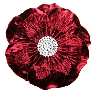 Karin's Garden Red 4.25" Katherine Flower Pin and Clip. Velvet and ...