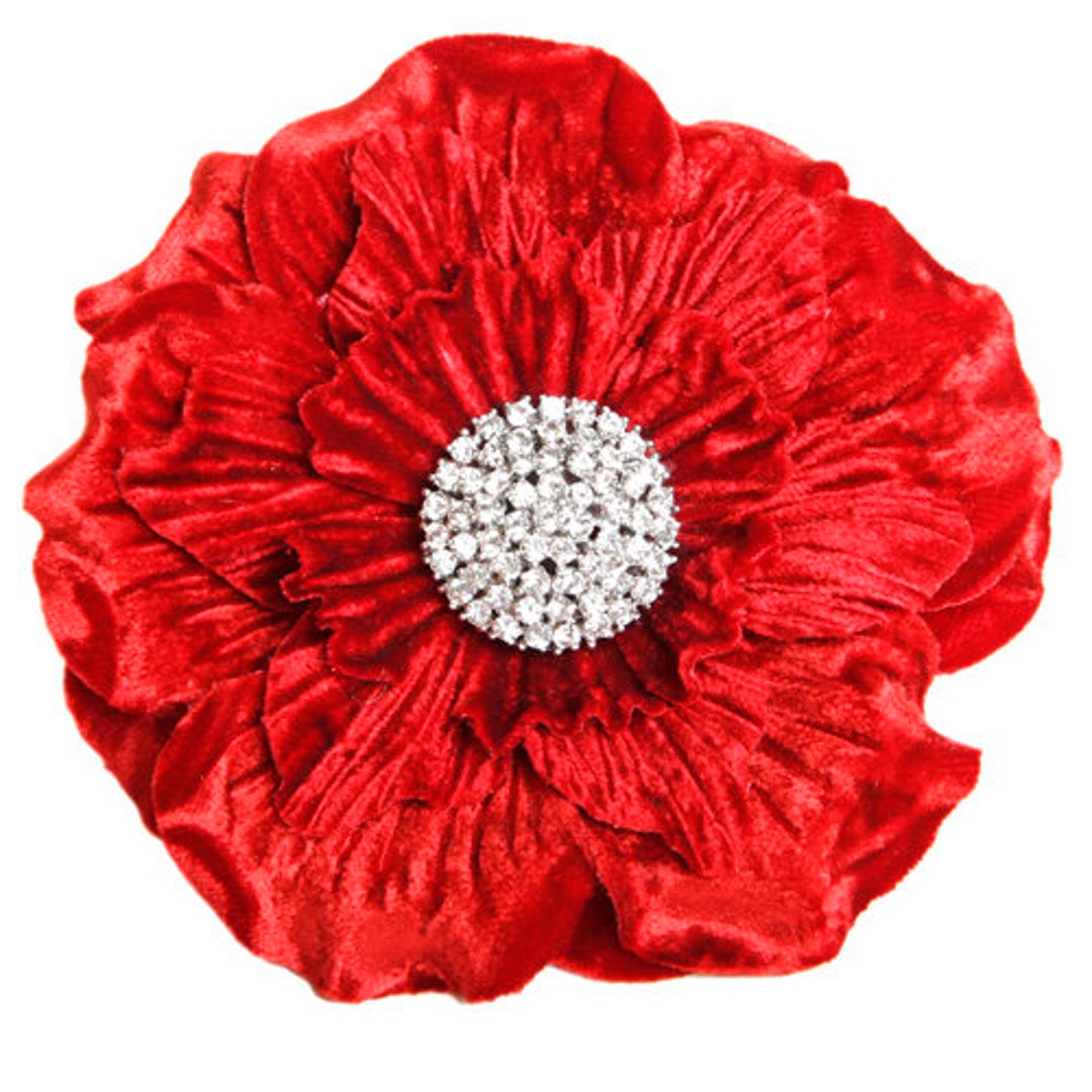 Karin's Garden Red 4.25" Katherine Flower Pin and Clip. Velvet and ...