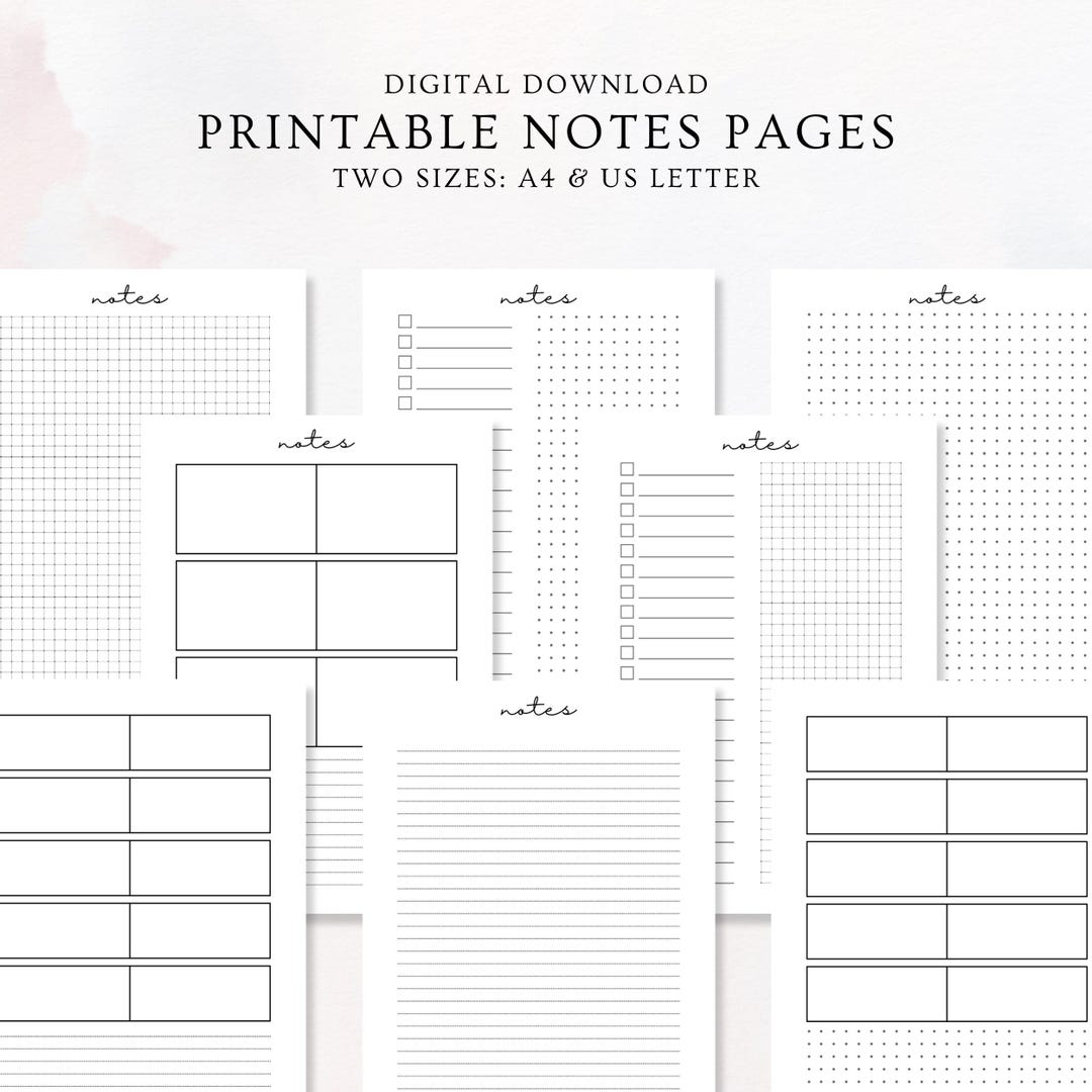 Printable Notebook Pages, Note Taking Templates, Notes Planner, Dotted ...