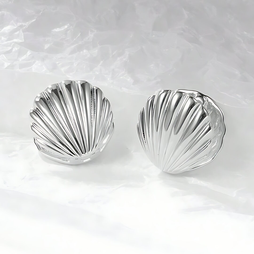 Silver Shell Earrings, Beach Earrings Ocean Style, Sea Shell - Etsy