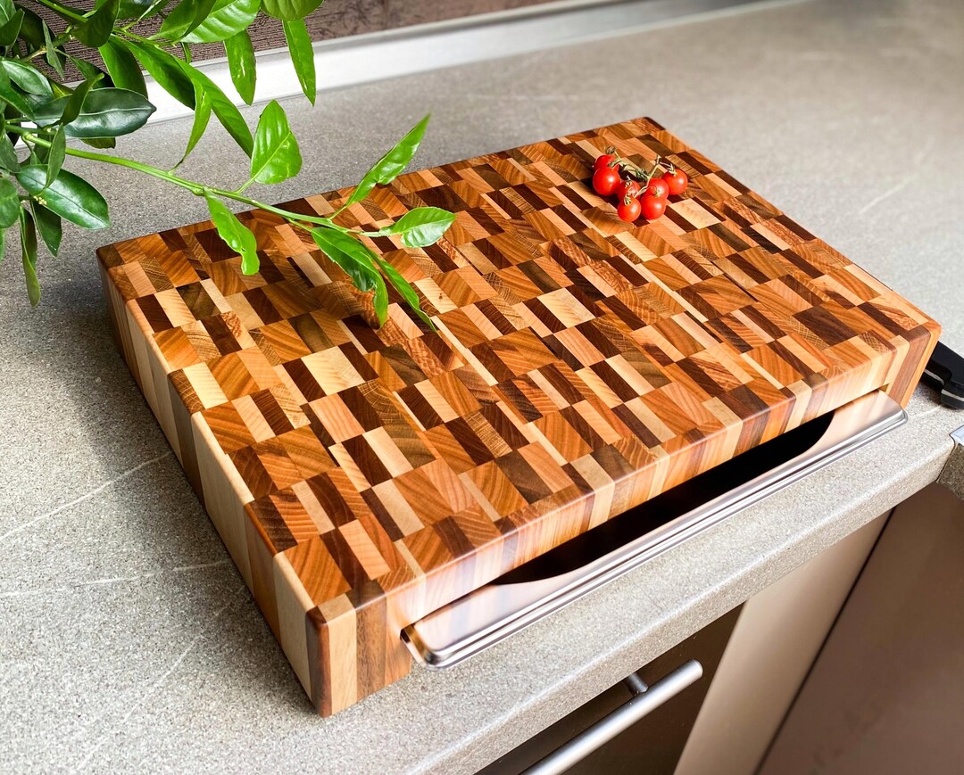 End Grain Board | Board With Tray | End Cutting Board With Reservoir ...