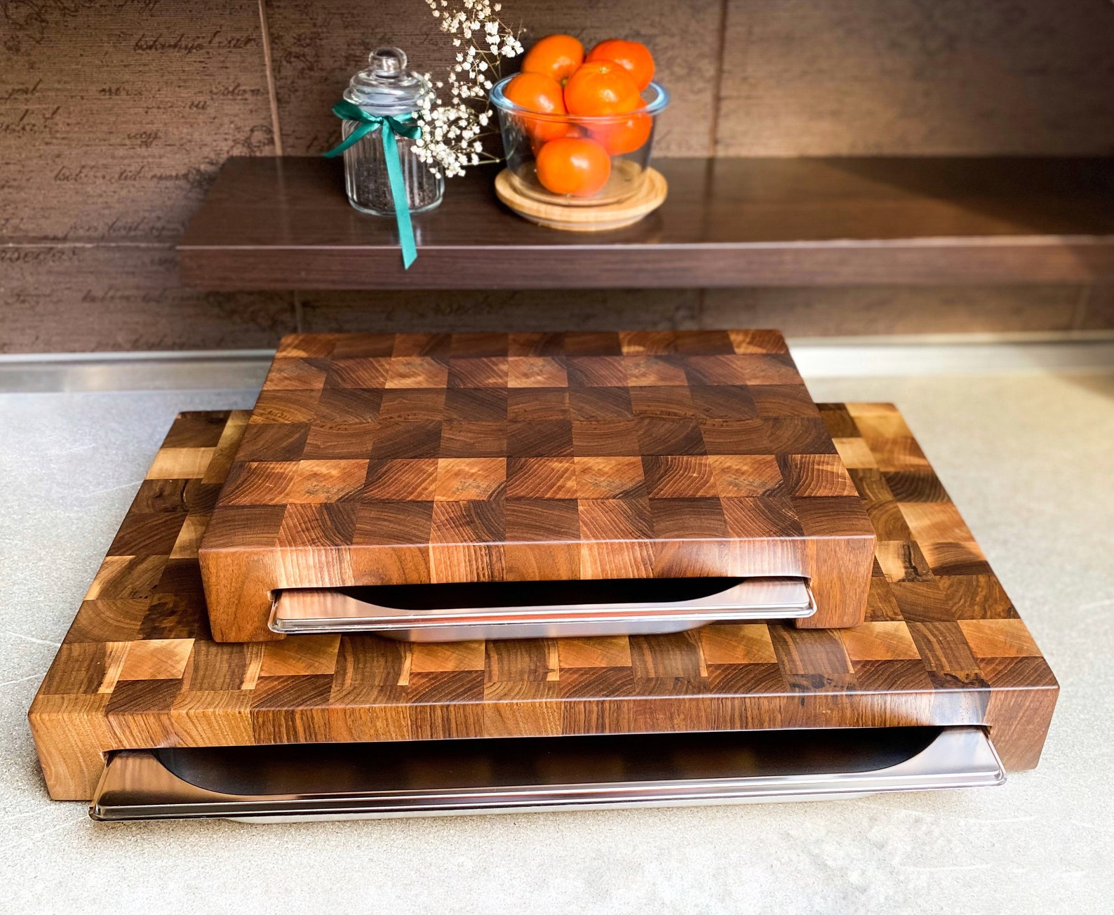 End Grain Board Butcher Block Board End Cutting Board With Reservoir ...