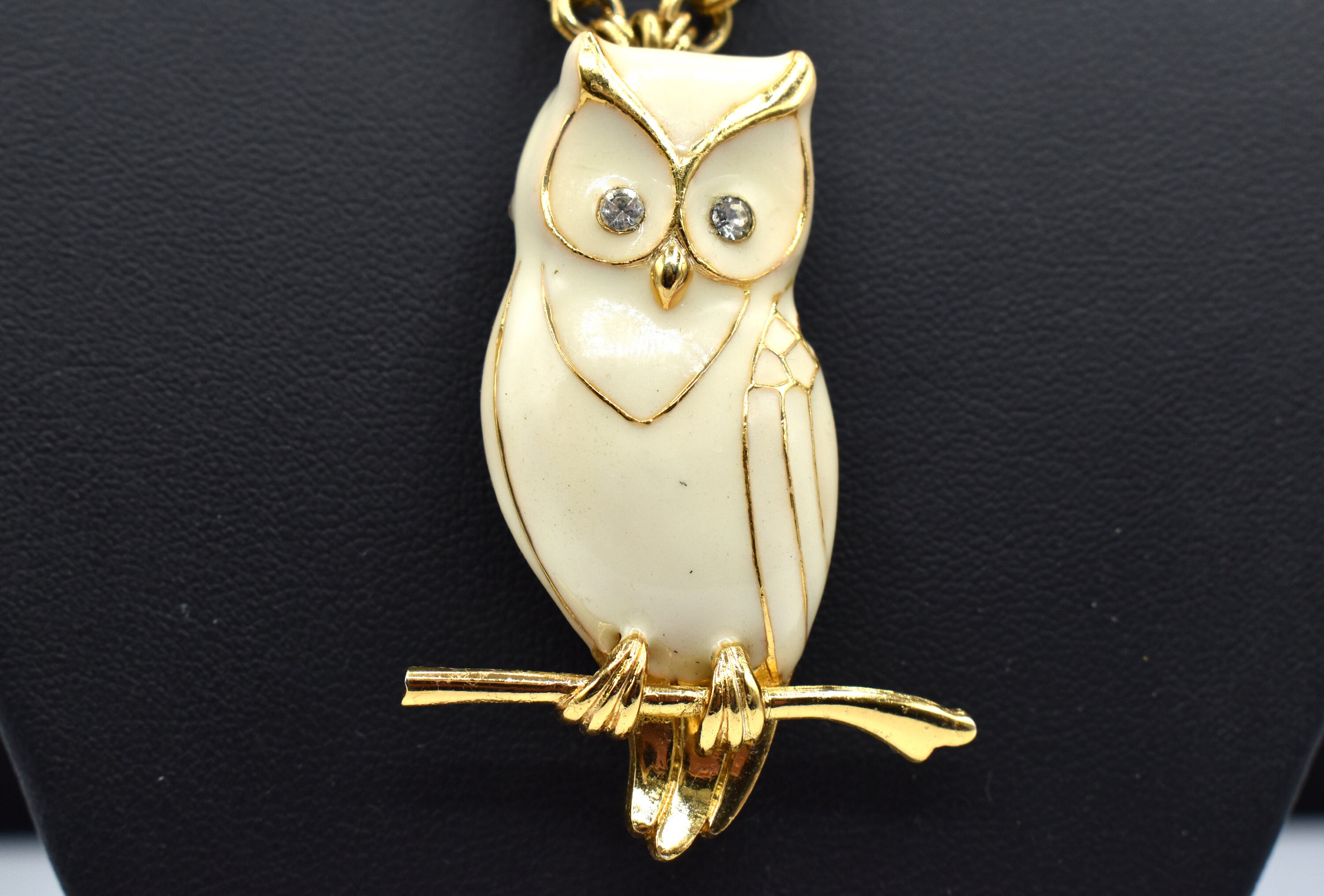 Vintage Cream Colored Hoot Owl With Rhinestone Eyes Brooch Pin-pendant ...