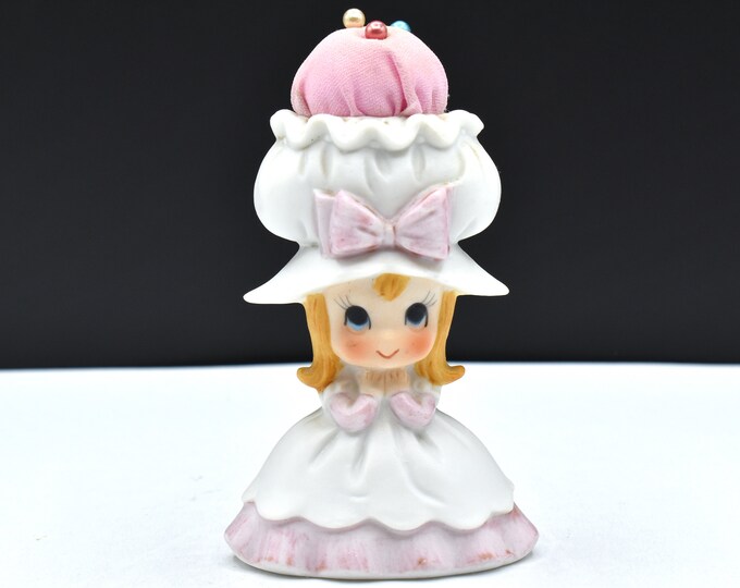 Vintage Lefton China Girl Figurine Pin Cushion / Large Puffy Bonnet ...