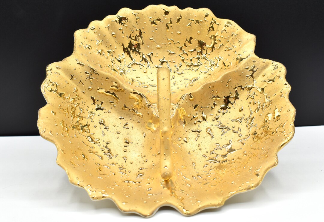 Vintage Weeping Bright Gold Divided Candy, Peanut Serving Dish / 3 ...