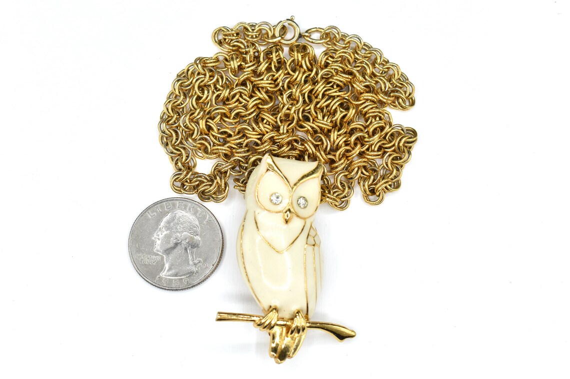 Vintage Cream Colored Hoot Owl With Rhinestone Eyes Brooch Pin-pendant ...