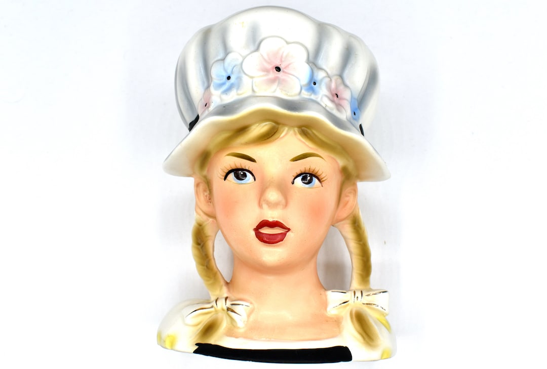 Vintage Relpo Lady Head Vase / Blonde Hair in Long Braids / Open Eyes ...