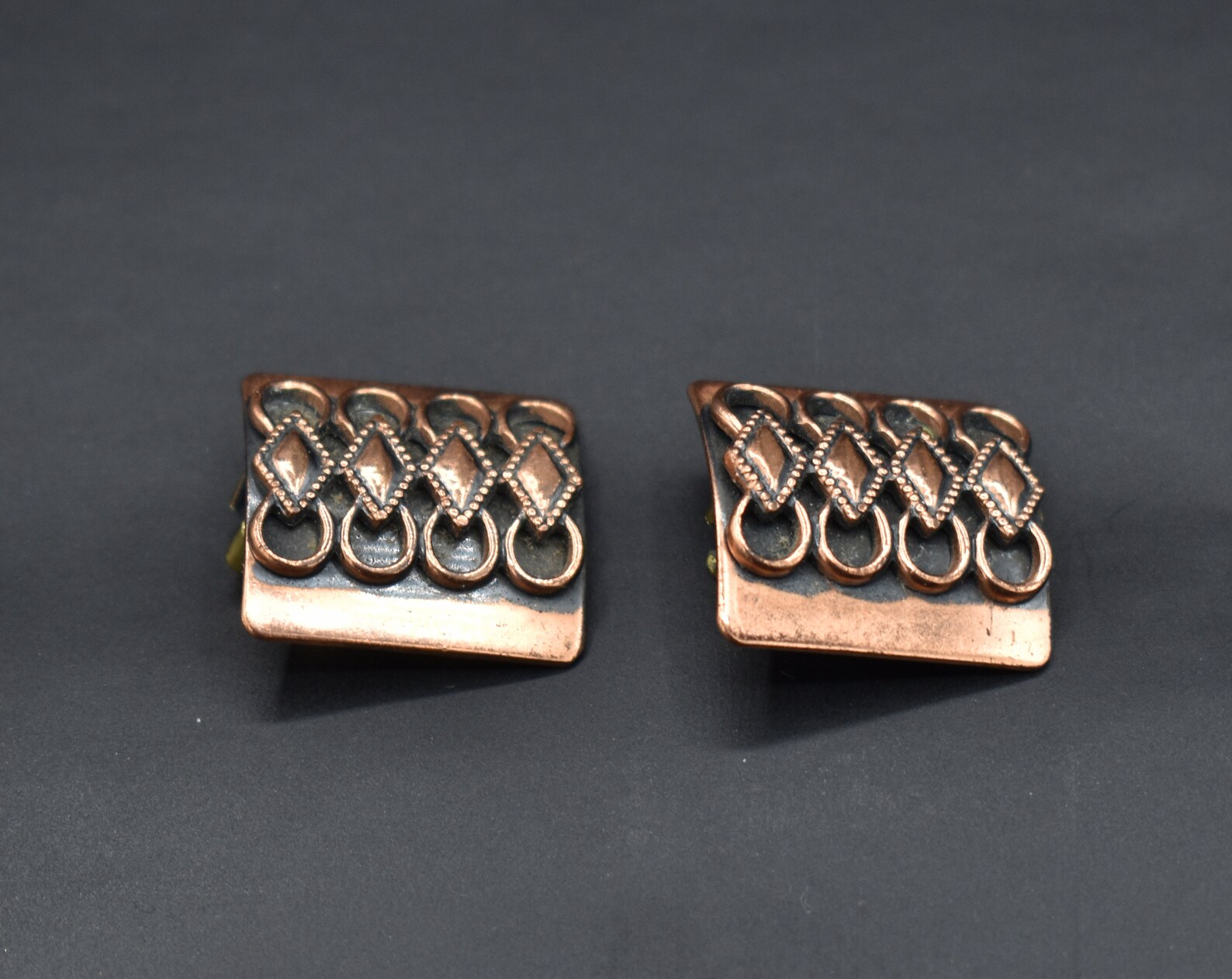 Vintage Copper Clip-on Earrings / Arched Square Shape With - Etsy