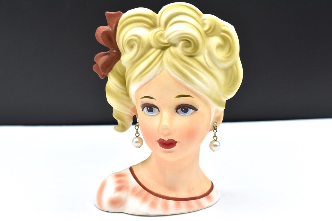 Vintage 5-1/2” Inarco Lady Head Vase / the Sophisticated Teen / Upswept Blonde Hair / Open Blue ...