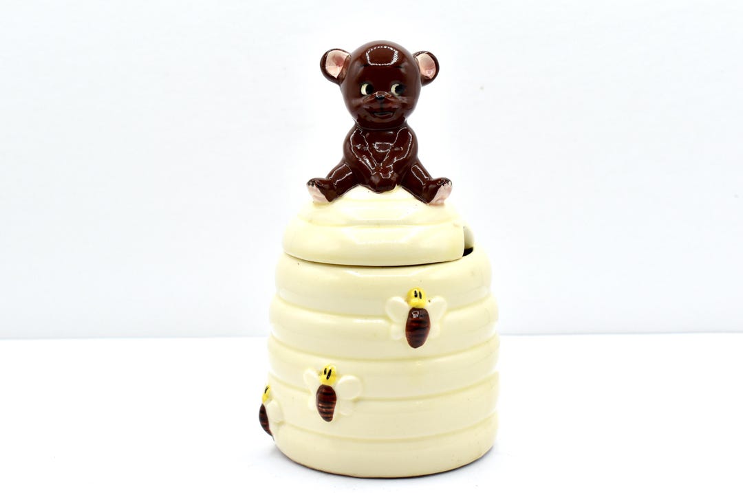 Vintage Honey Bear Beehive Honey Pot-jar / Brown Bear on Lid / Off ...