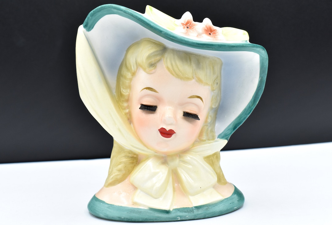 Vintage 6” Napco Lady Head Vase / Southern Bell / Long Blonde Hair ...