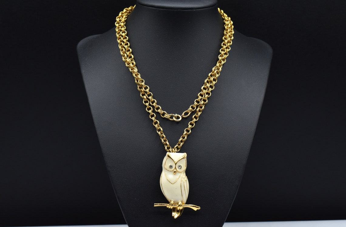 Vintage Cream Colored Hoot Owl With Rhinestone Eyes Brooch Pin-pendant ...