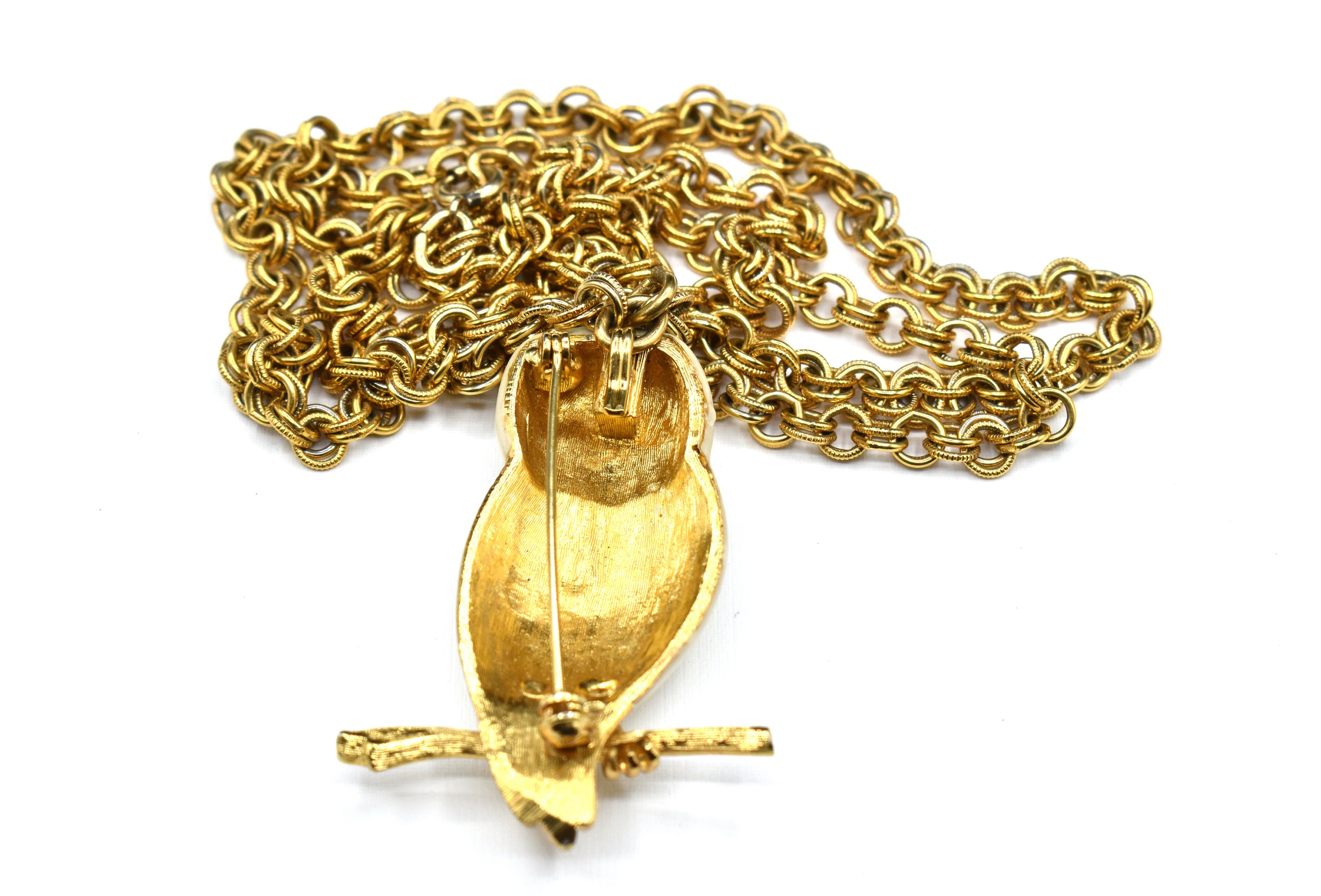 Vintage Cream Colored Hoot Owl With Rhinestone Eyes Brooch Pin-pendant ...