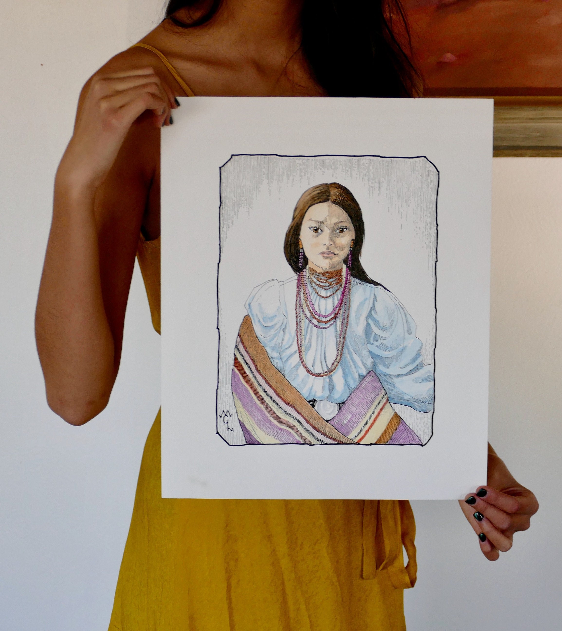 Art & Collectibles Painting Apache girl 13x16 hand colorized print on ...