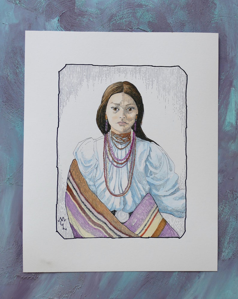 Art & Collectibles Painting Apache girl 13x16 hand colorized print on ...