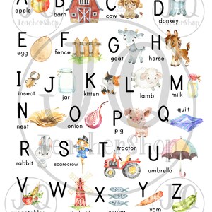 Printable Alphabet Poster, Farm Theme Alphabet, Homeschool Decoration ...