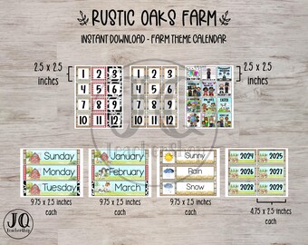Printable Classroom Calendar, Farm Theme Calendar Set, Classroom Decor ...