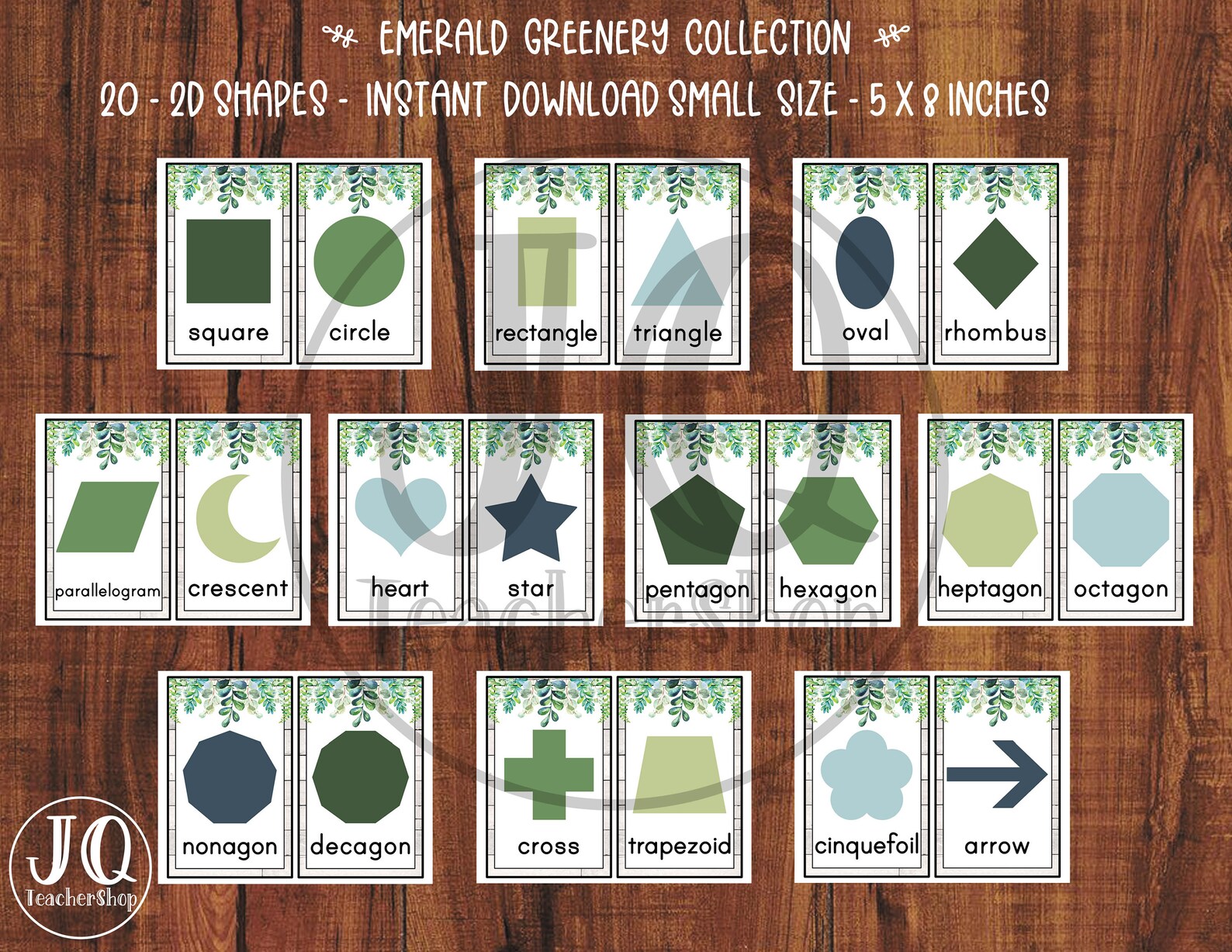 Printable 2d Shape Cards, Greenery Theme Classroom Decorations ...