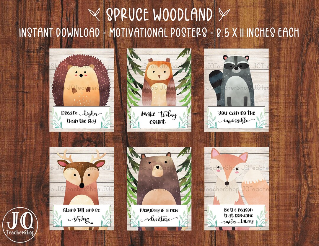 Printable Motivational Woodland Theme Classroom Posters, Instant ...