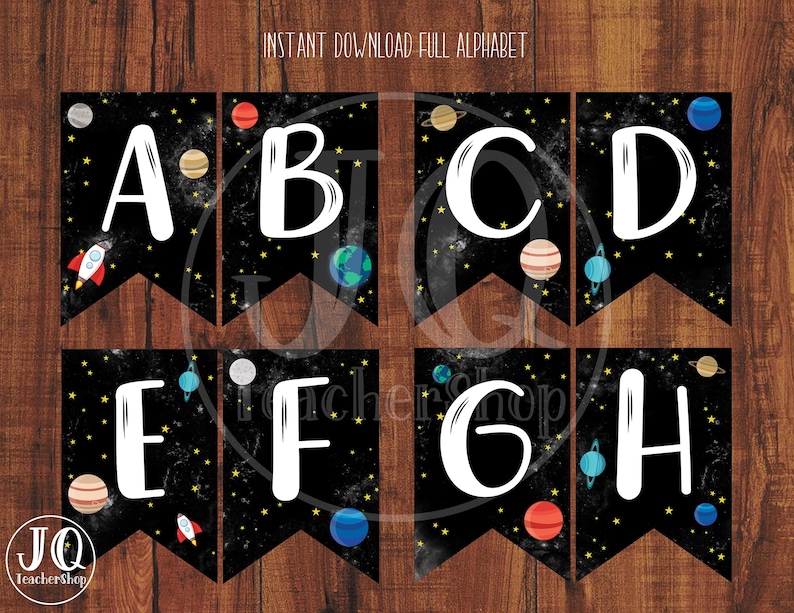 Printable Space Theme Banner, Full Alphabet and Numbers, Classroom ...