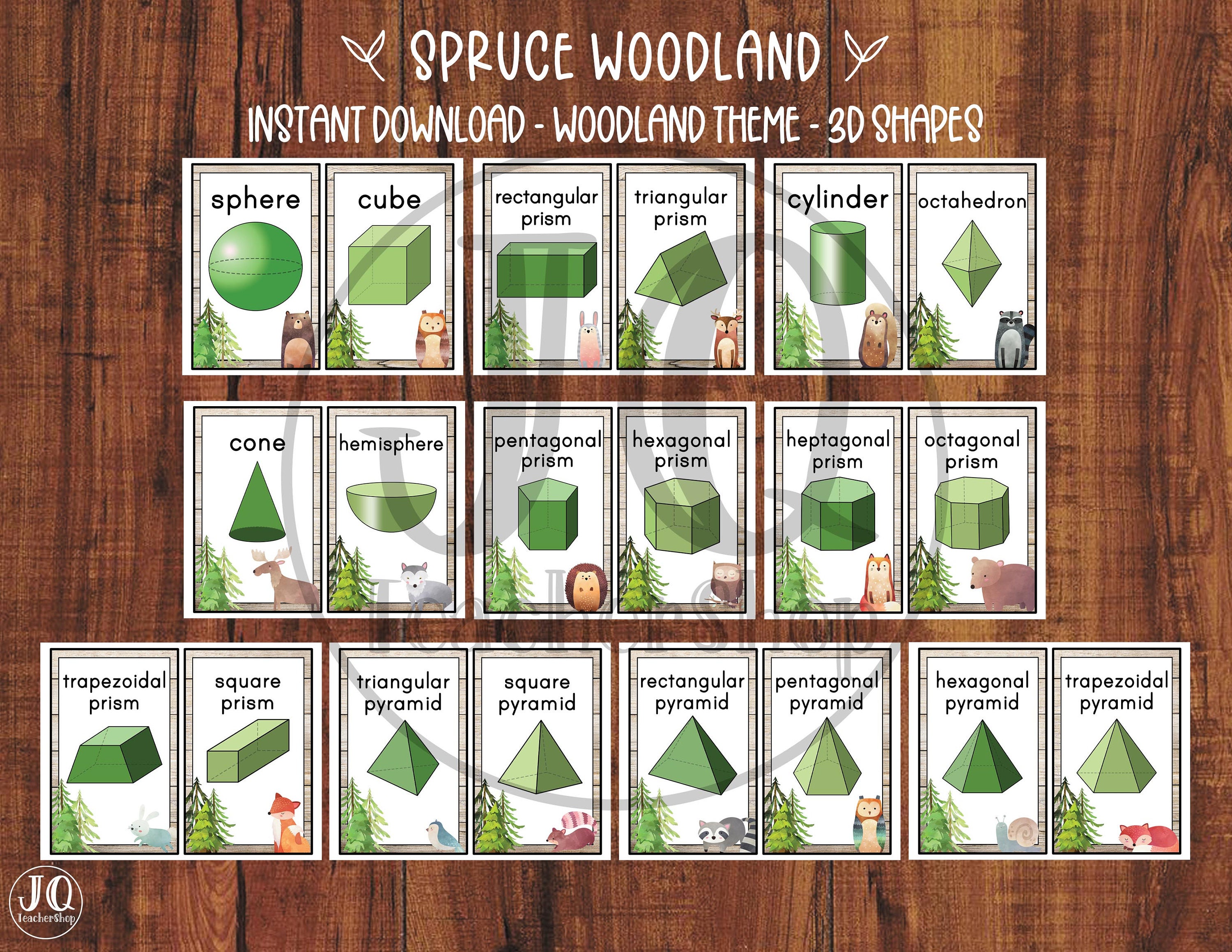 Woodland Classroom Shapes: 2D & 3D Green Shapes Printout (digital ...