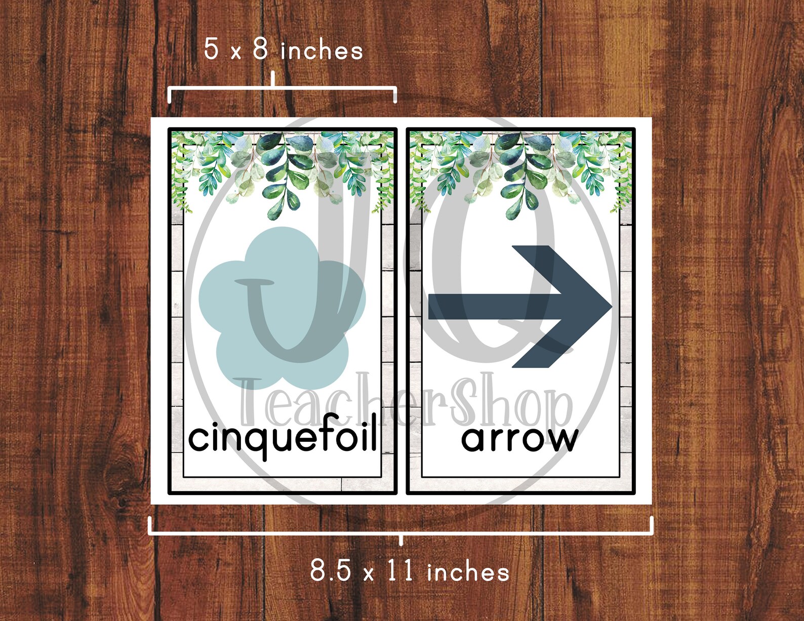 Printable 2d Shape Cards, Greenery Theme Classroom Decorations ...