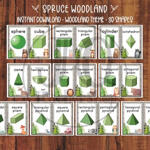 Printable 3d Shapes Cards, Woodland Theme Classroom Decor, Homeschool ...